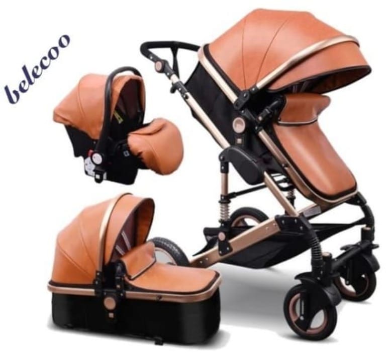 Belecoo Q3 PU Leather 3 in 1 Travel System - Tan – belecooza